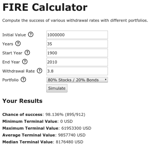 A Free FIRE Calculator - Find Your Chance Of Success - The Poor Swiss